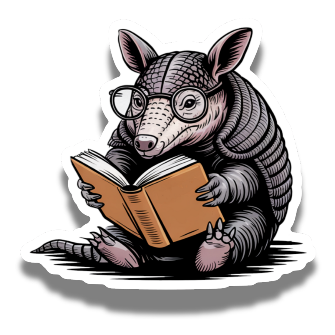 Reading Armadillo Sticker – The Librarian's Candle Co.